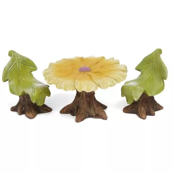 Set of 3 Daisy Table and Chair Bistro Set for Miniature Fairy Gardens ...